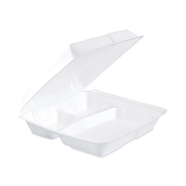 Dart Insulated Foam Hinged Lid Containers, 3-Compartment, 9.3 x 9.5 x 3, White, 400PK 95HT3 | Zoro